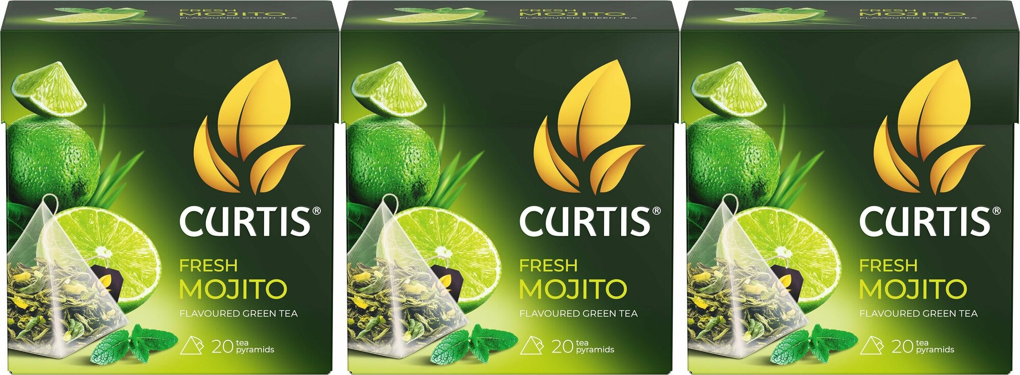 Curtis Чай в пирамидках зеленый Мохито, 20 шт х 1,8 г, 3 уп