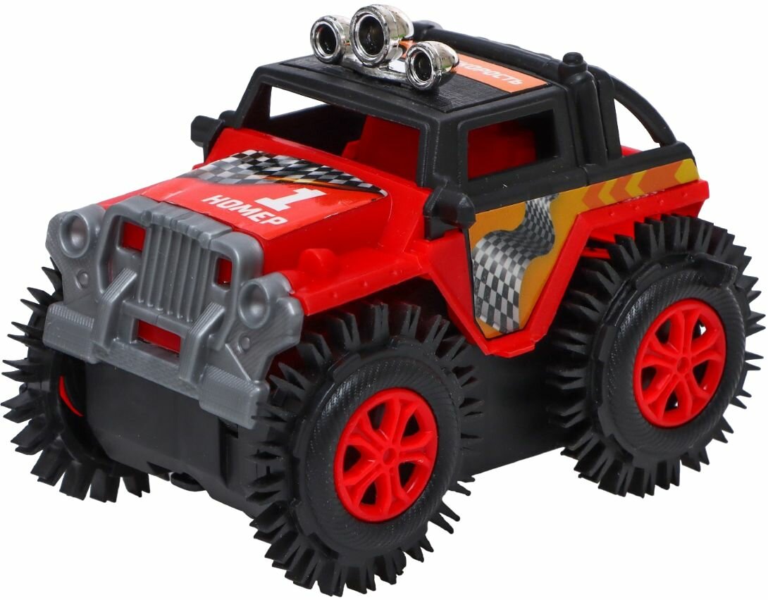Джип-перевёртыш "Внедорожник", детская пластиковая игрушечная машинка, работает от батареек, цвет красный
