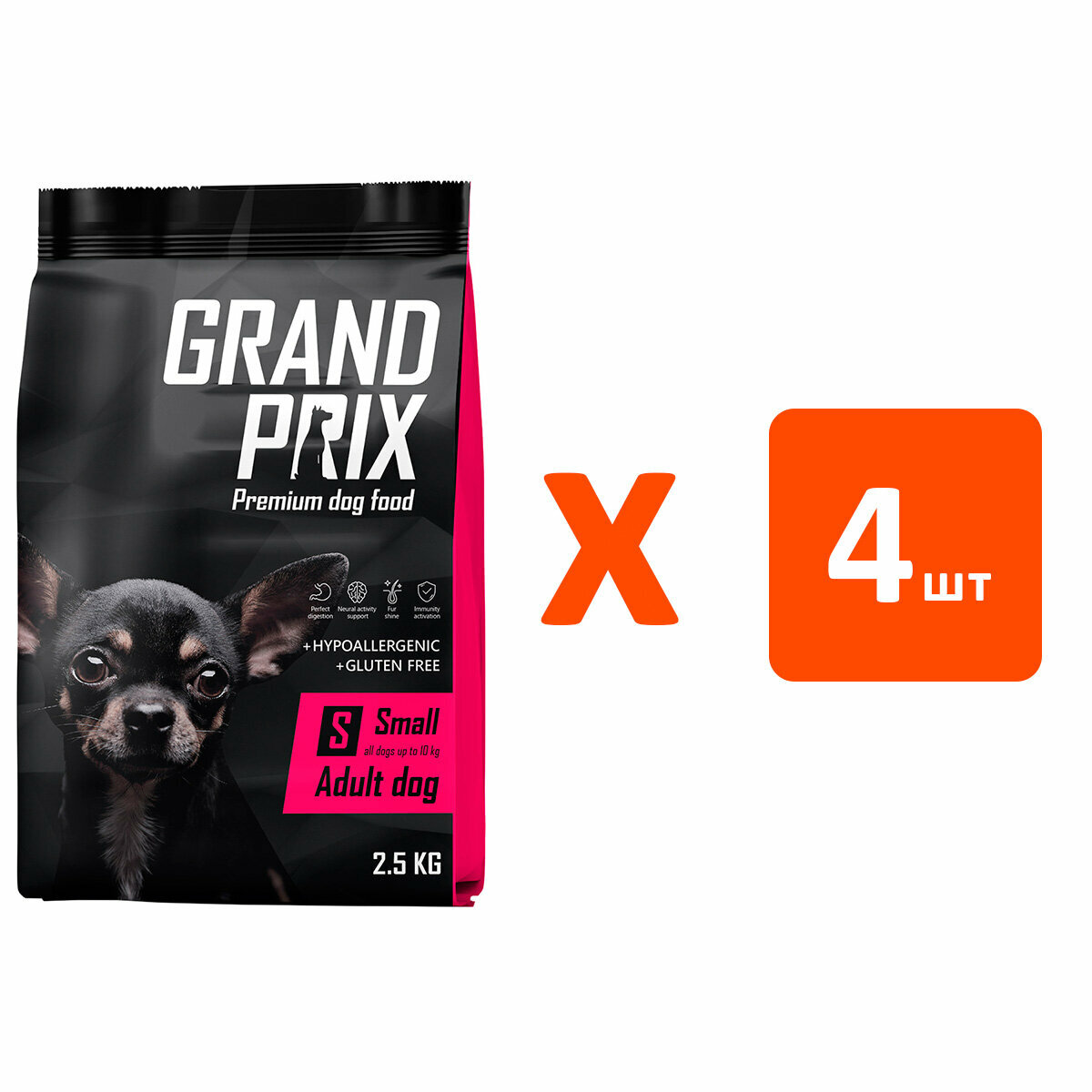 GRAND PRIX SMALL ADULT для взрослых собак маленьких пород с птицей (2,5 кг х 4 шт)