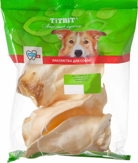 Лакомство TIT BIT для собак ухо говяжье XXL 80 гр (1 шт)