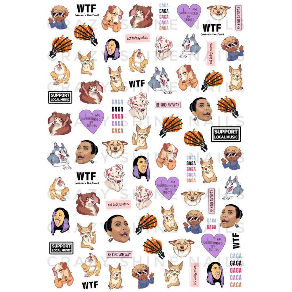 Слайдер-дизайн Crazy Shine Nails mini №1218 Веселые собаки Осенняя коллекция для дизайна ногтей