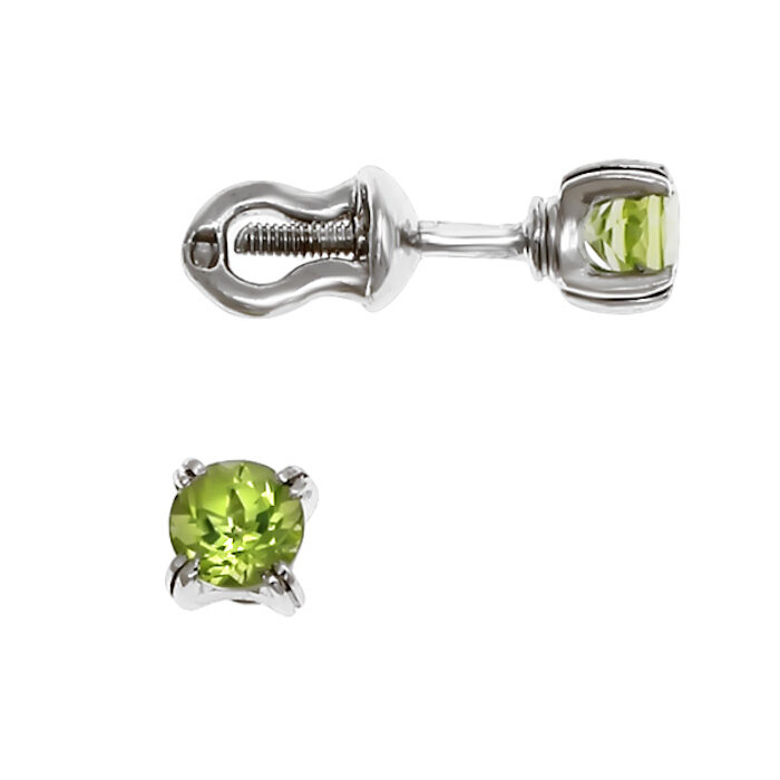 Серьги пусеты, серебро, 925 проба, родирование, хризолит