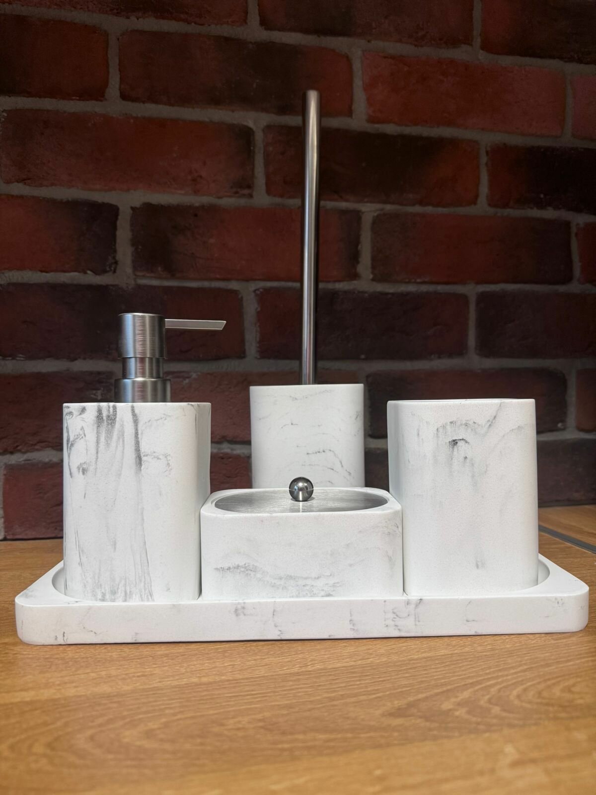 Набор аксессуаров для ванной комнаты, 5 предметов, белый мрамор