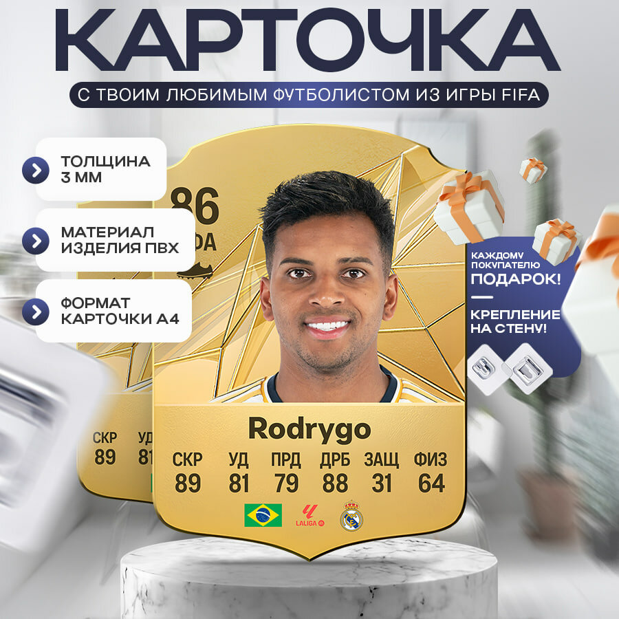 Футбольная карточка Родриго Силва де Гоис 86 Реал Мадрид А4