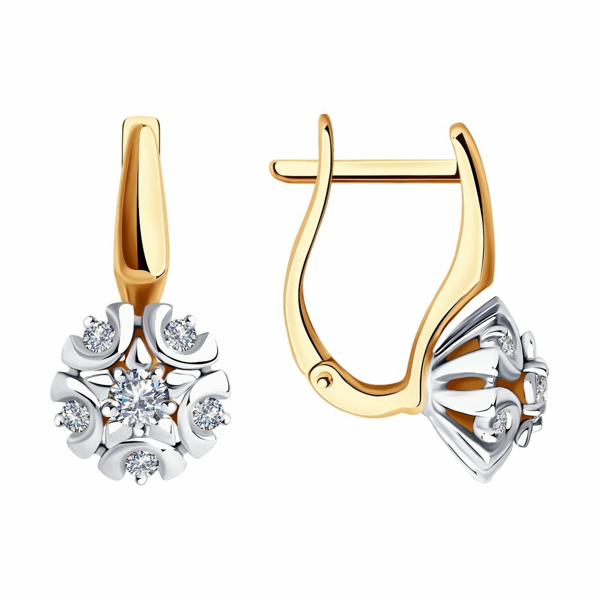 Серьги, красное золото, 585 проба, бриллиант