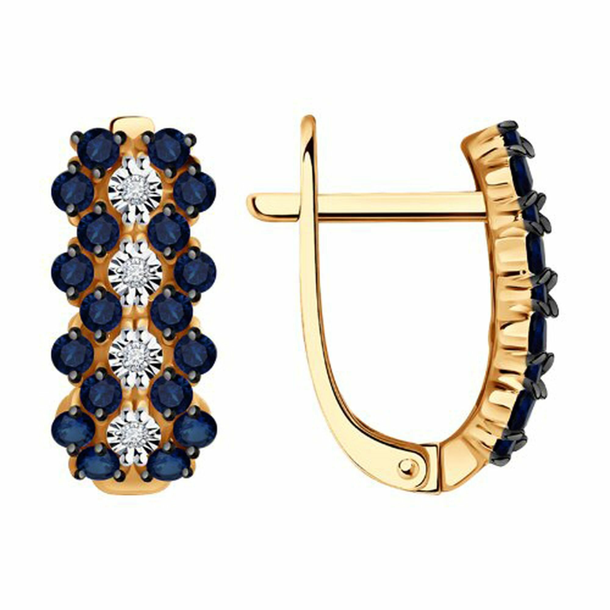 Серьги, красное золото, 585 проба, сапфир, бриллиант