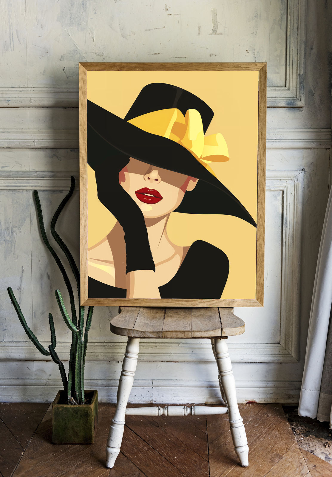 Постер "Стильная женщина в чёрной шляпе" 50x70 без рамы