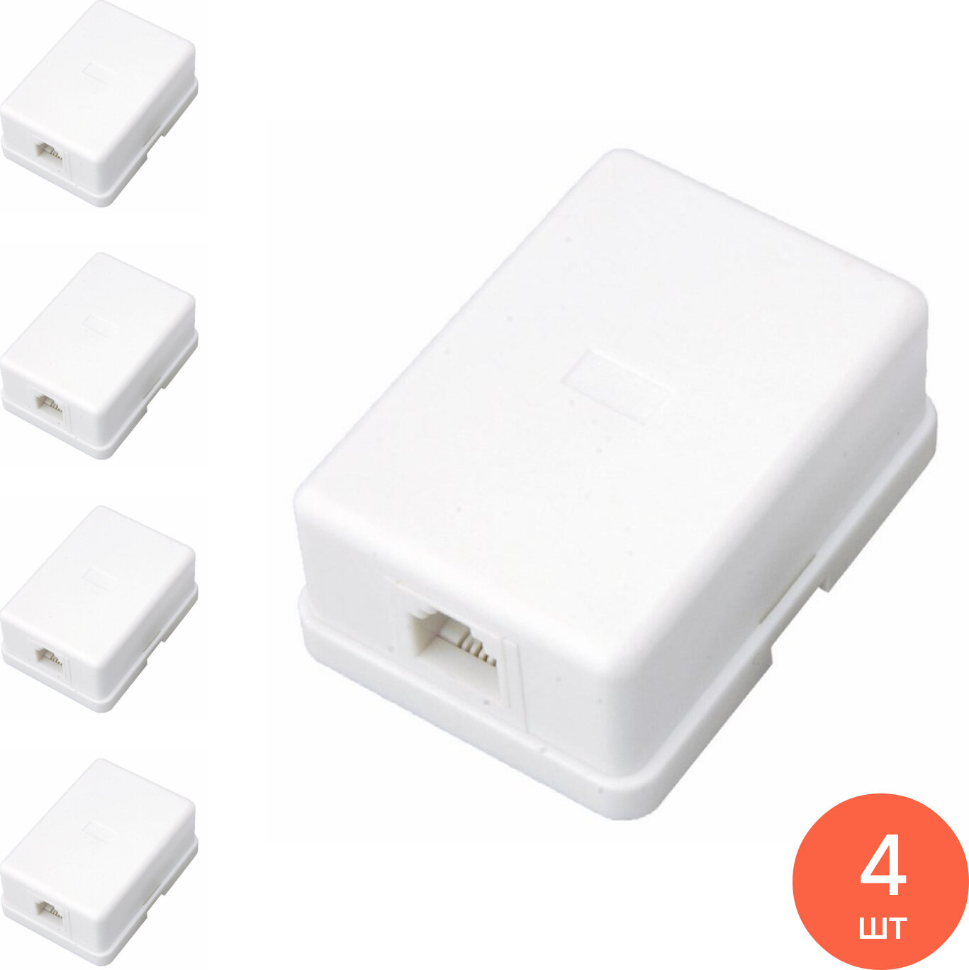 Розетка телефонная REXANT / Рексант 1x6Р-4С RJ-11, 1 вход, цвет белый, 03-0001 / электроустановочное оборудование (комплект из 4 шт)