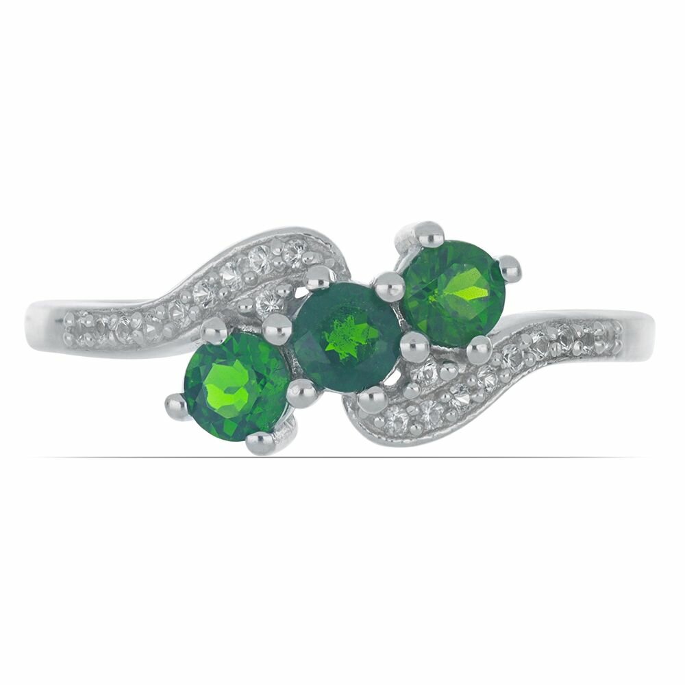 Кольцо дорожка, серебро, 925 проба, родирование, топаз, хромдиопсид