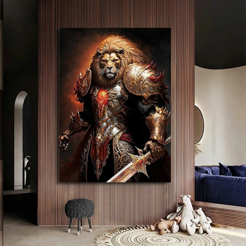 Картина лев, лев в доспехах, 20х30 см.