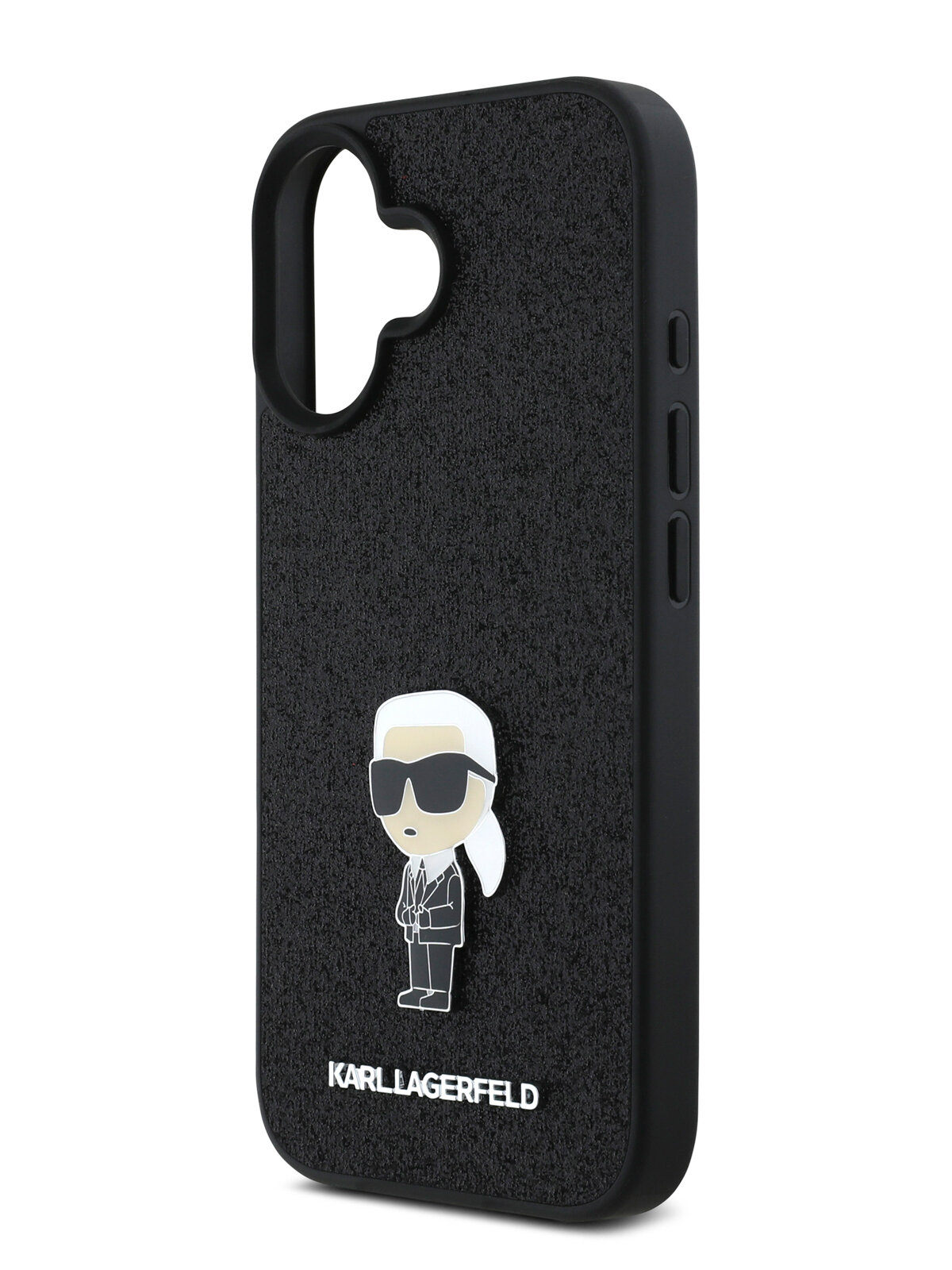Lagerfeld для iPhone 16 чехол Fixed glitters NFT Karl Ikonik Metal pin Hard Black