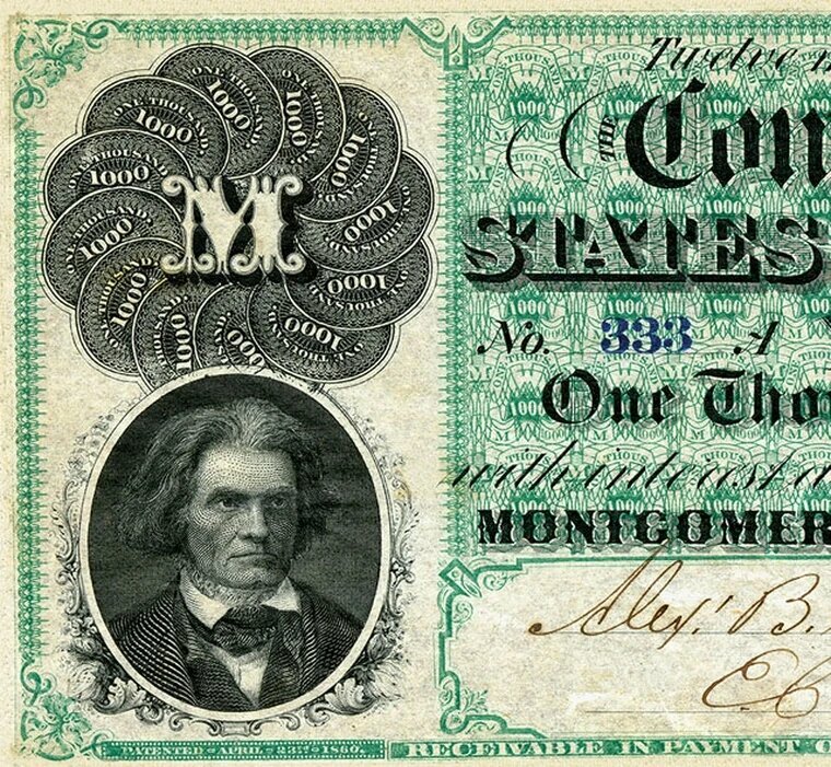 1000 долларов 1861 Конфедерация Монтгомери сувенирная копия, банкноты и купюры редкие коллекционные