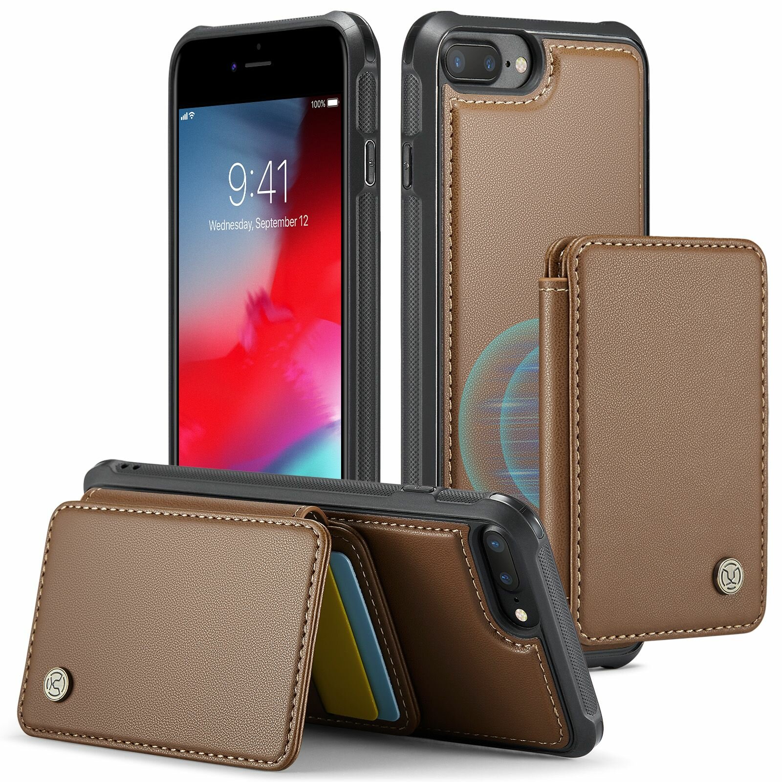 Jeehood Кожаный Чехол Для Apple IPhone 7 Plus & IPhone 8 Plus (Айфон 7 Плюс И Айфон 8 Плюс) MagSafe Совместимый , Магнитный, Кошелек Картхолдер, Поддержка Беспроводной Зарядки, Противоударный