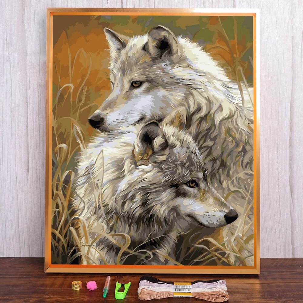 Ткань с принтом животных и волка Meian для вышивки крестом 30x40cm, HMA66800, 11CT Silk Thread