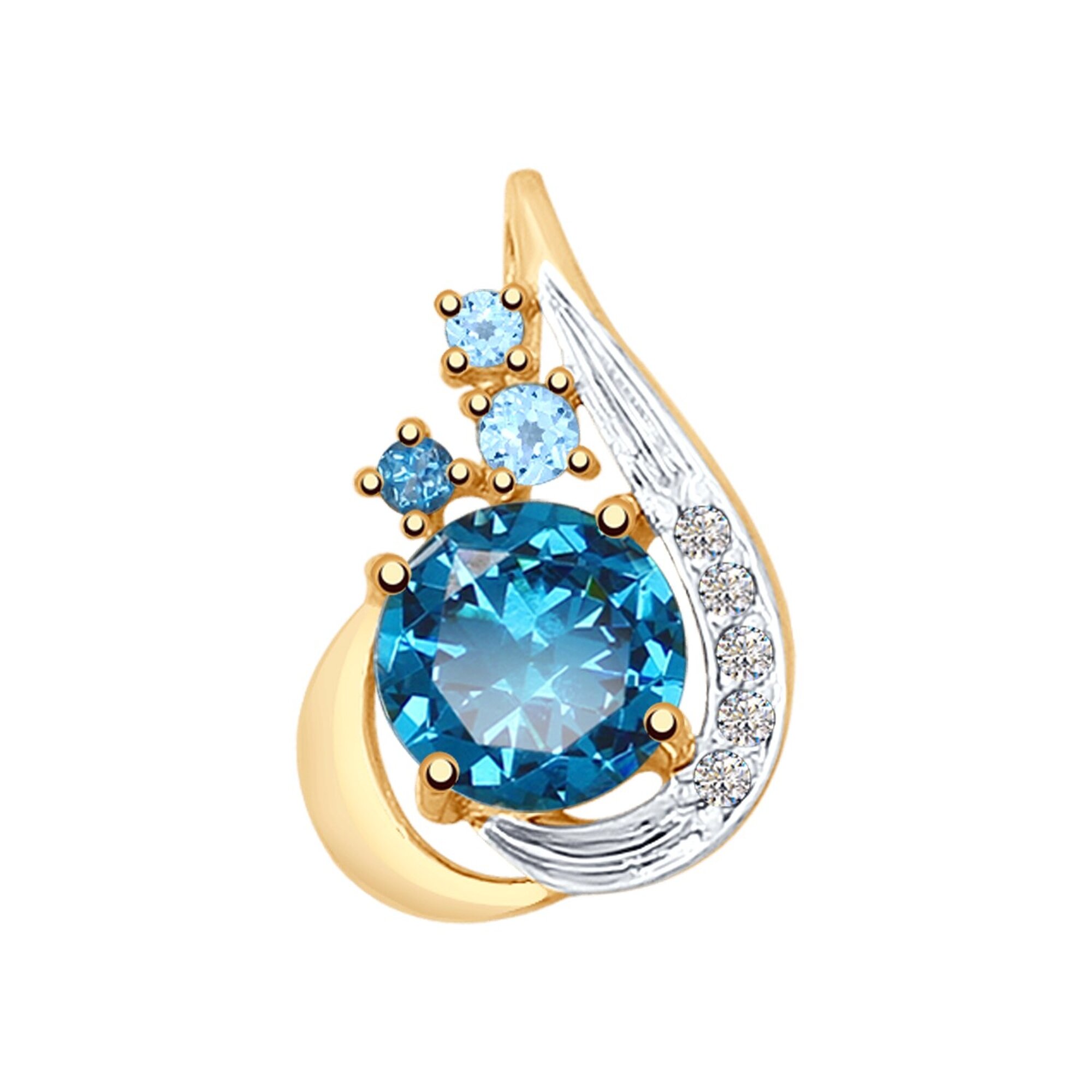 Подвеска, красное золото, 585 проба, топаз, фианит, Лондон топаз