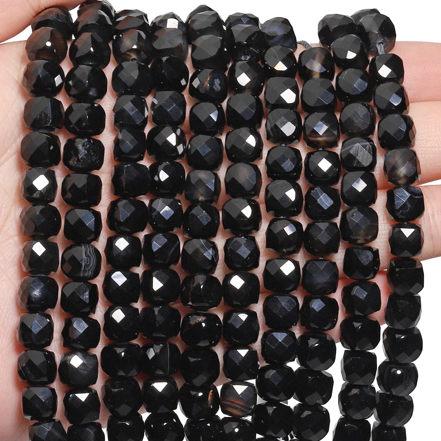 Бусины аметист nociuciu 7-8 мм Черный, 7-8mm about 45pcs, black agate