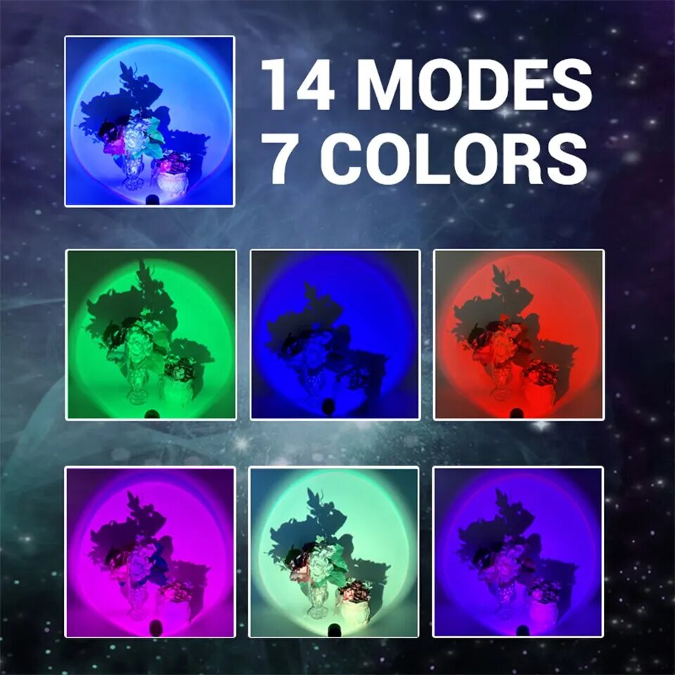 RGB проектор лампы заката, 7 цветов, 14 режимов