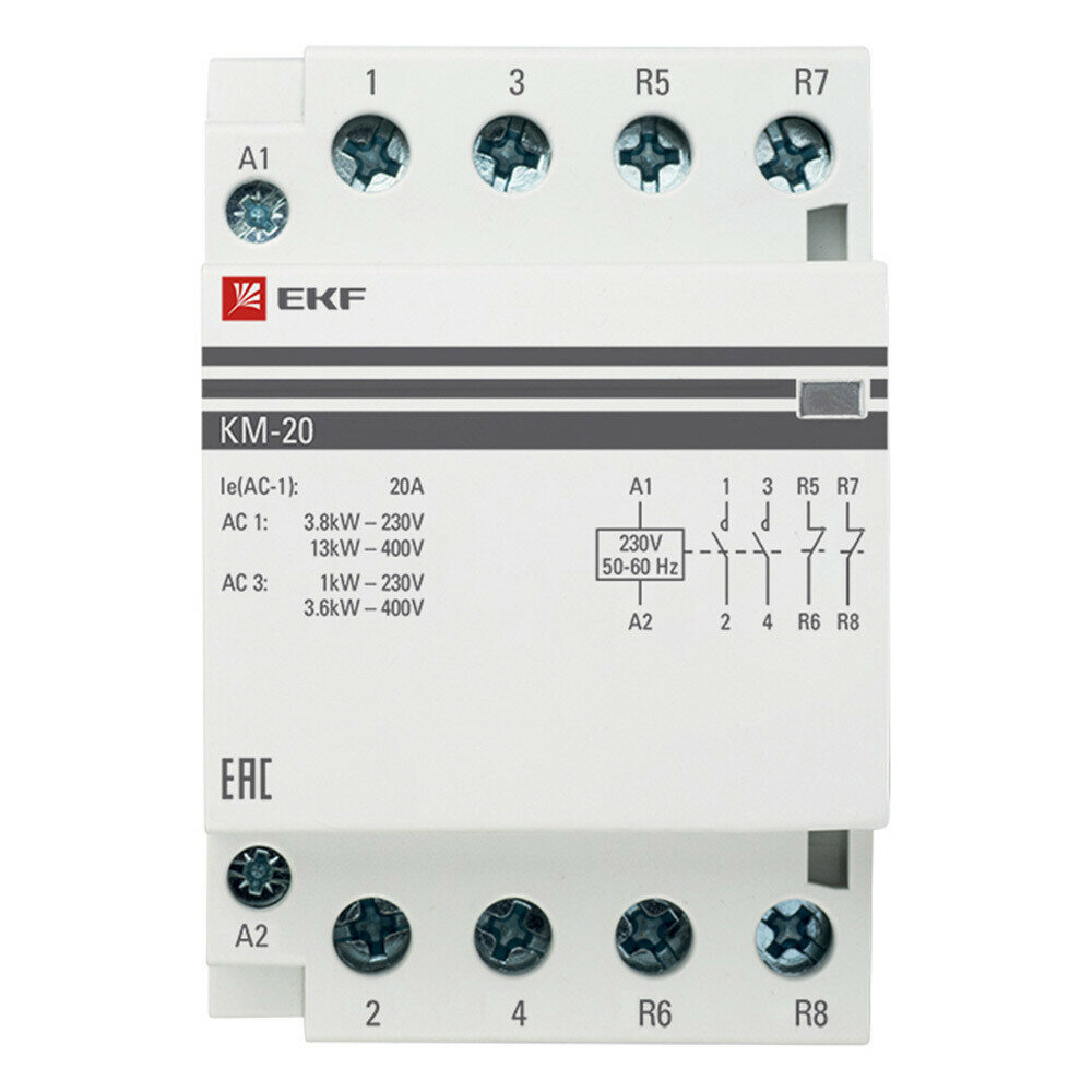 Контактор модульный EKF PROxima КМ 230 В 20 А тип AC 2НО+2НЗ (km-3-20-22) EKF km-3-20-22