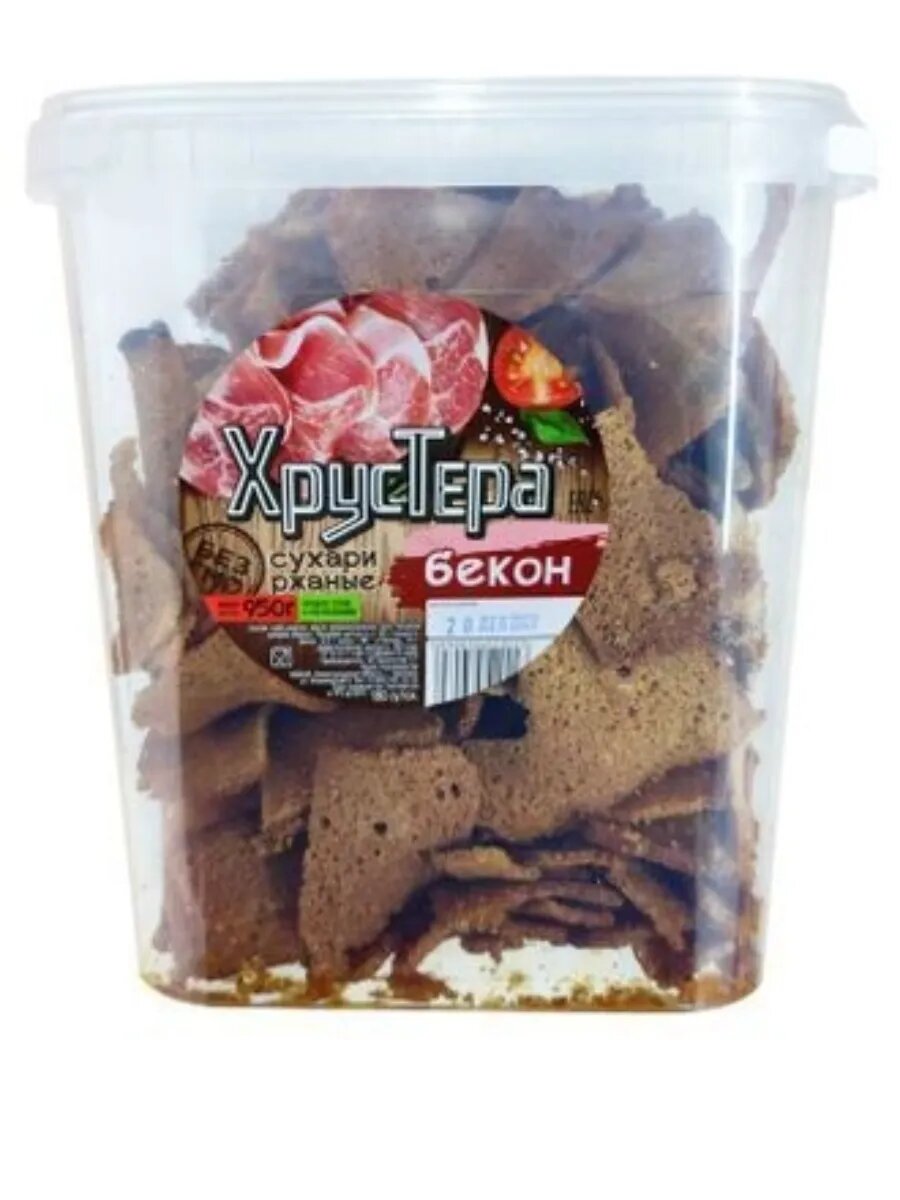 Гренки Хрустера "Бекон", со вкусом бекона, ржано-пшеничные, в пластиковом ведре 950г