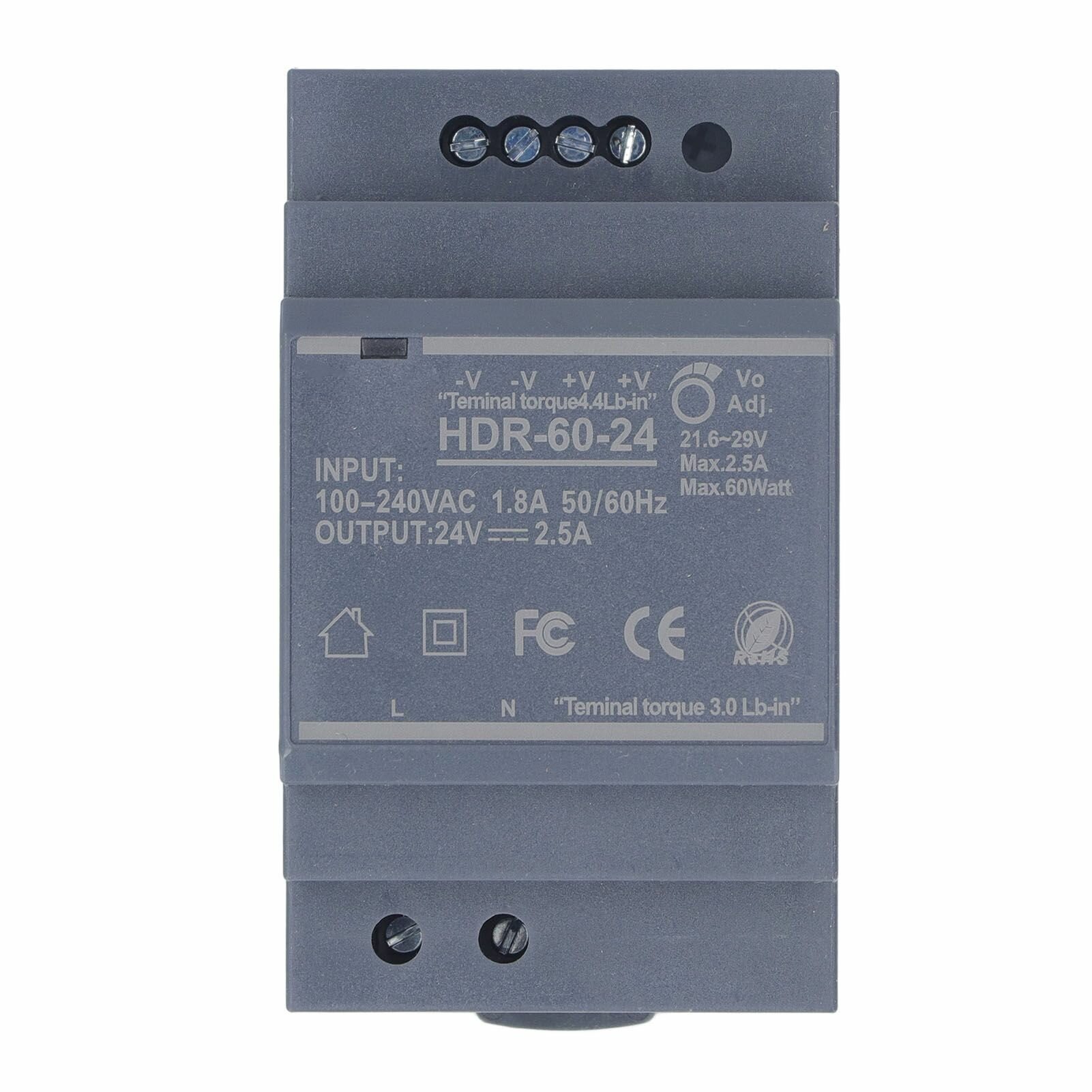 Источник питания для железнодорожного переключения 24V тонкий монтаж 60W 2,5A 100 240VAC, огнестойкий ПК, Источник питания DIN-рейки HDR 60 24