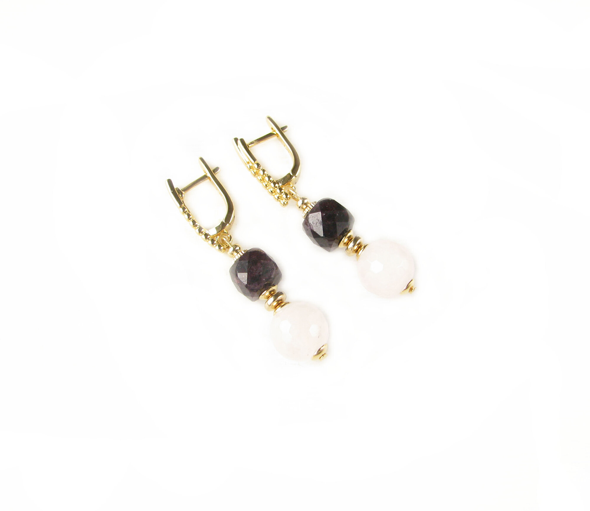 Серьги пусеты, кварц, розовый кварц, гранат