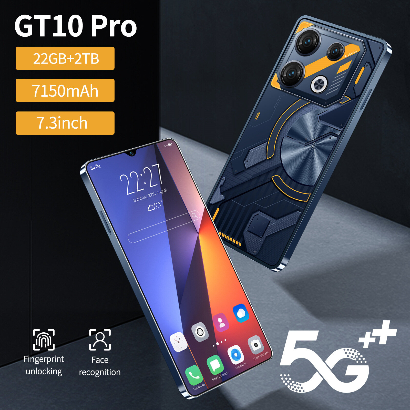Мобильный телефон GT10 Pro, 7.3", Android, серебристый