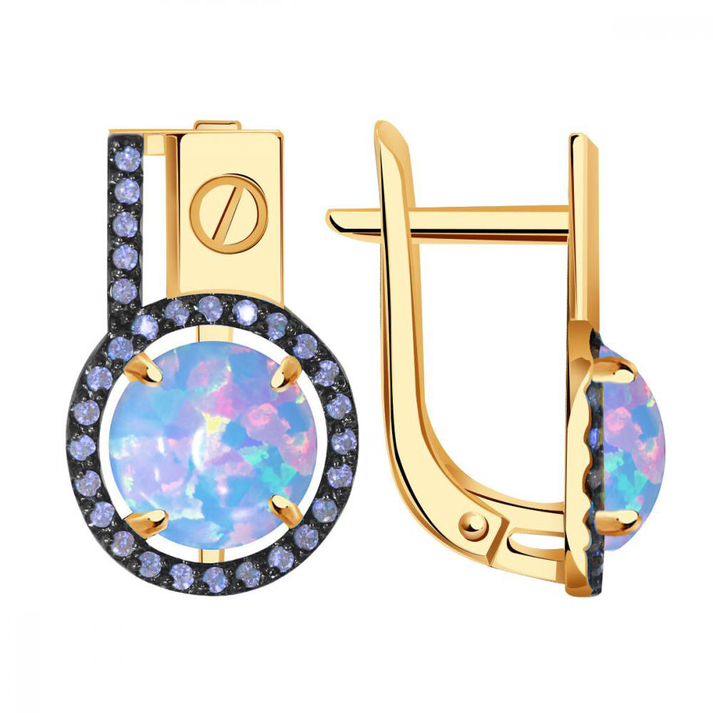 Серьги, золото, 585 проба, опал, фианит