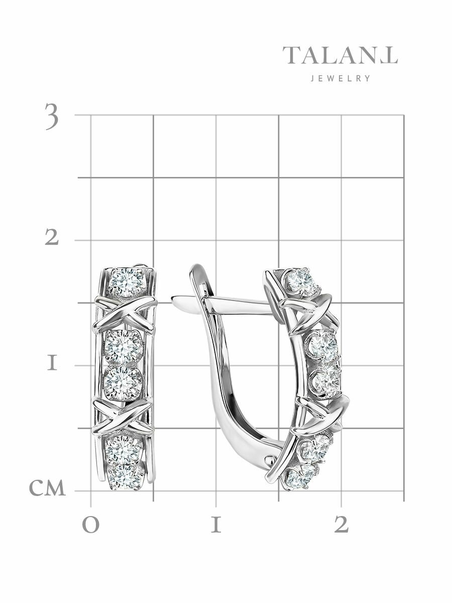 Серьги TALANT, серебро, 925 проба, родирование, фианит, длина 1.8 см, , серебристый — фото 1