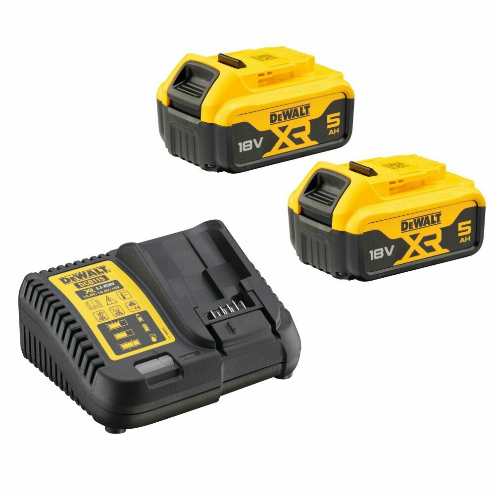Набор DEWALT: 2 АКБ DCB184, Li-Ion, 18 В, 5 Ач и зарядное устройство DCB115, 12/14.4/18 В, 4 A
