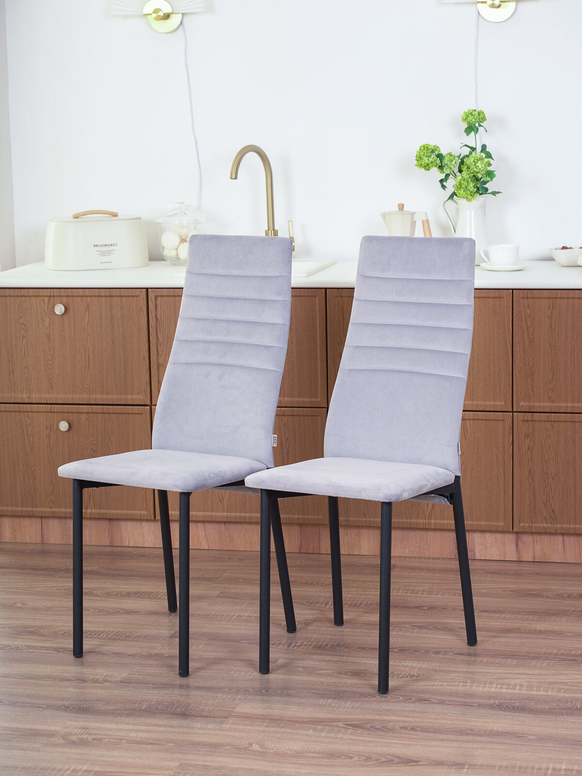 Стулья для кухни со спинкой велюр Леон серый 2шт