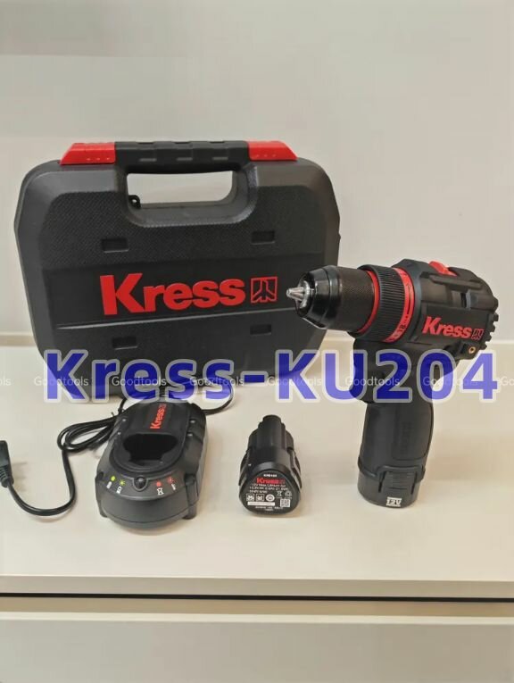 Шуруповерт Kress KU204, литий-ионная дрель 12 В, высокий крутящий момент 50 Нм, с 2 аккумуляторами по 2 Ач и зарядным устройством