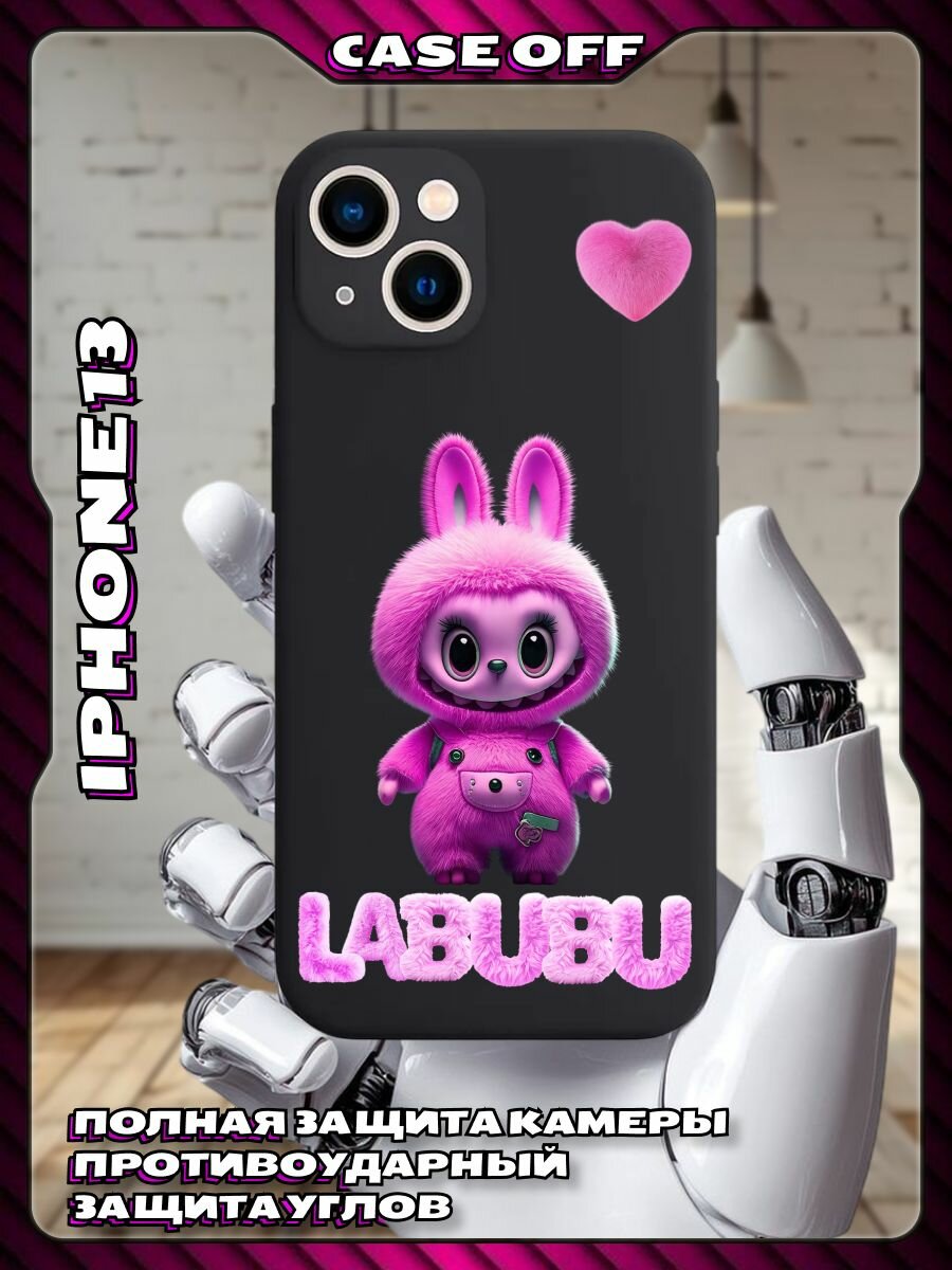 Чехол ZiART (Labubu 3 / Лабубу 3) на iPhone 13 силиконовый, с защитой камеры, черный