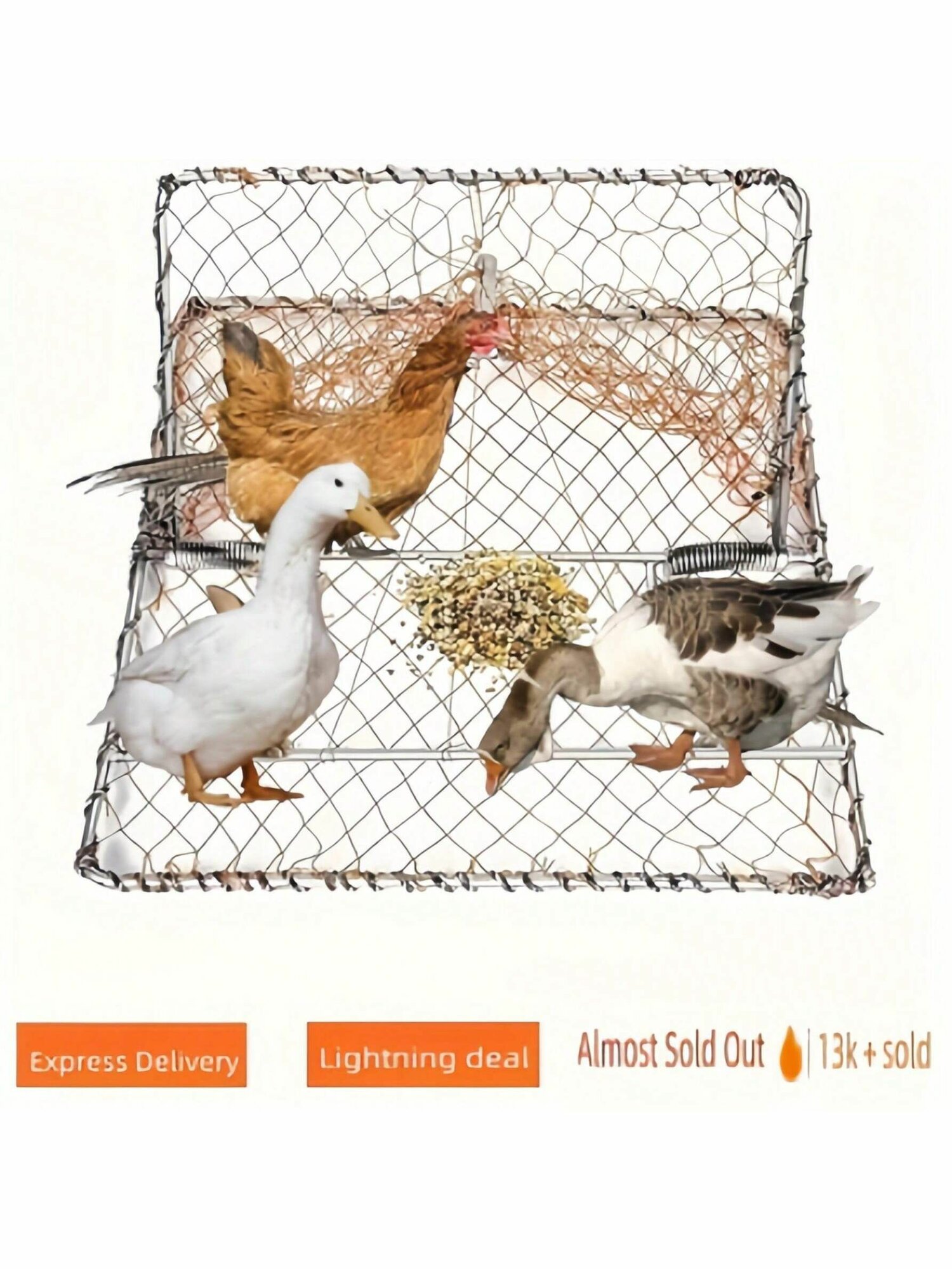 Сверхбольшая складная клетка для ловли птиц и индейки - тяжелая металлическая сетка с перевёрнутой проволокой и чашкой для кормления, подходит для охоты на открытом воздухе,