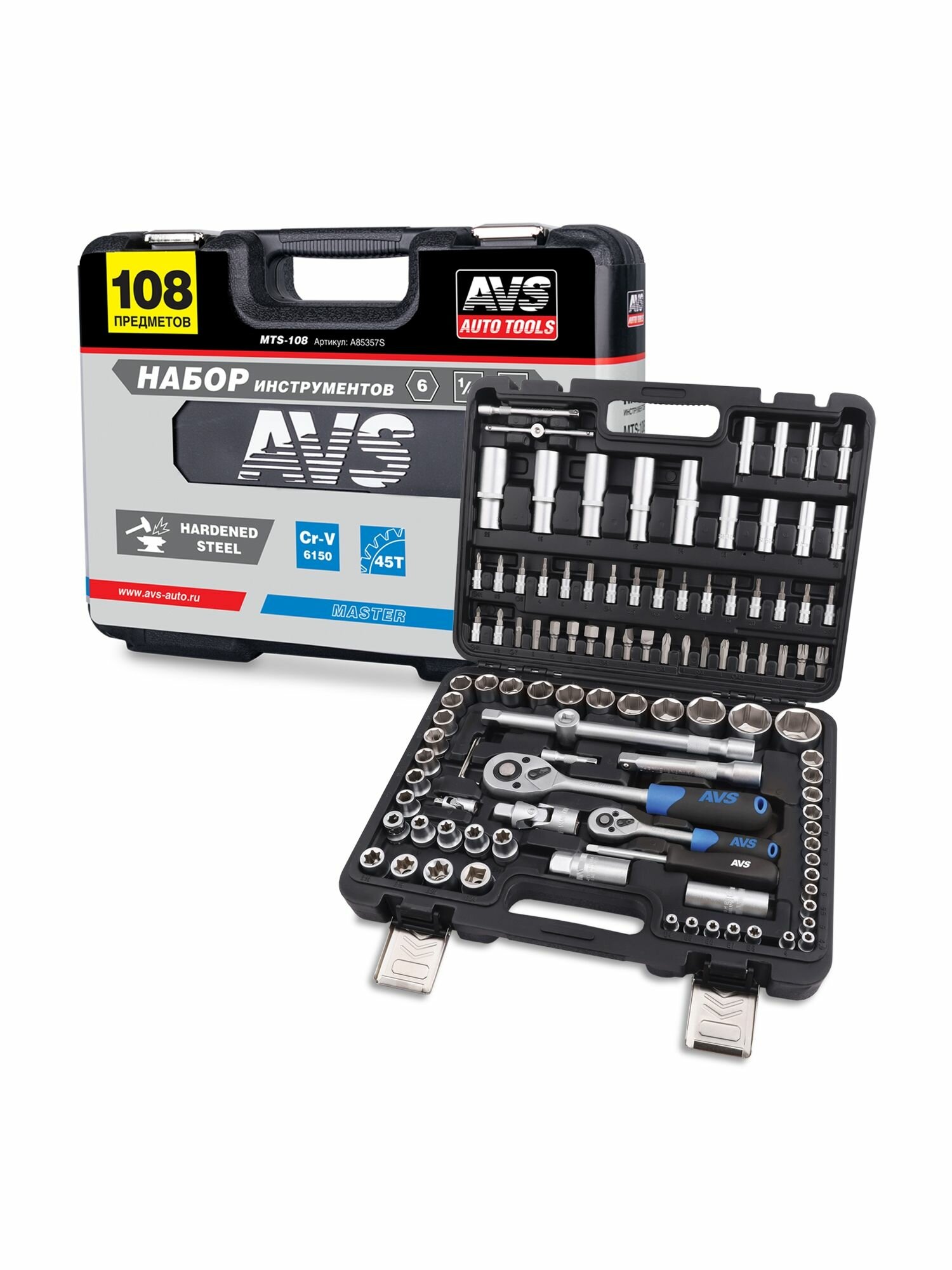 Набор инструментов AVS "MASTER" MTS-108, 108 предметов, кейс, закаленная сталь