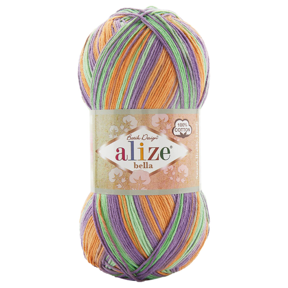 Пряжа для вязания Alize Bella batik 8098 фиолетовый оранжевый салат 100 гр/360 м 100% хлопок