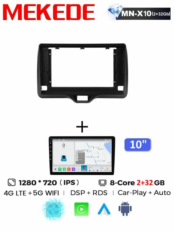 Магнитола 10.2" Mekede MN X10 Pro 2/32 Gb Toyota Yaris Vios 2020-2023 Правый руль carplay