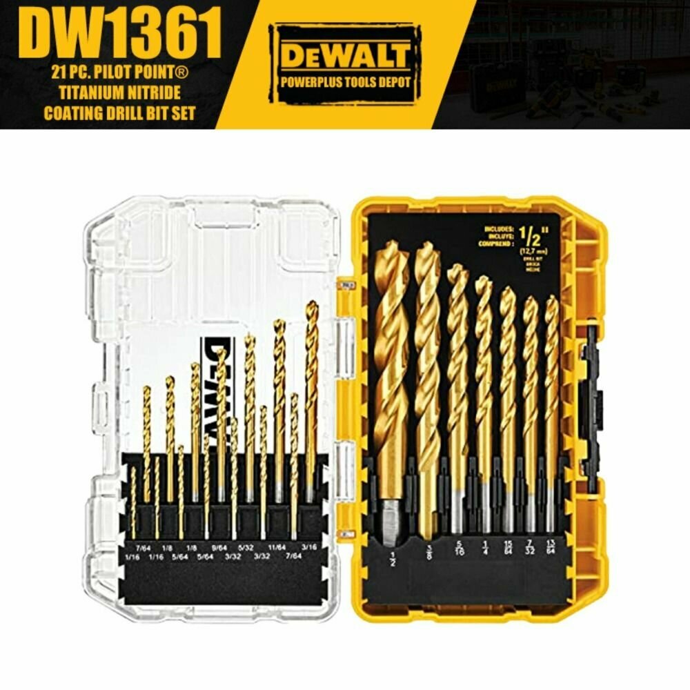 DEWALT DW1361 21 шт. Набор сверл Pilot Point с покрытием из нитрида титана Аксессуары для инструментов