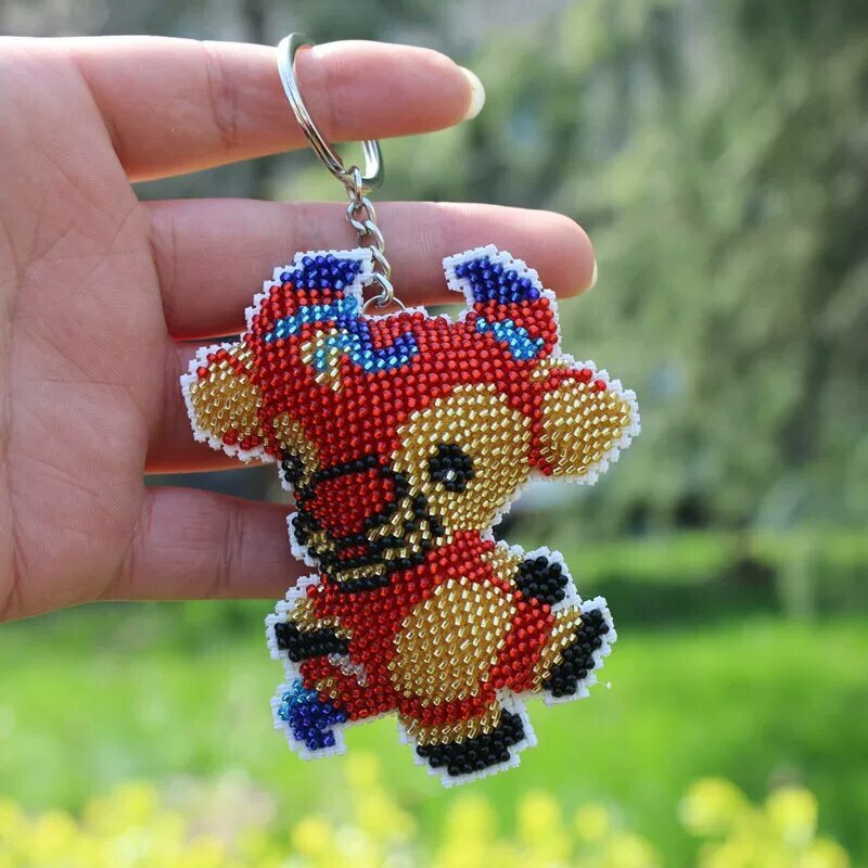 Брелок для ключей с вышивкой крестиком и бисером, символы 12 знаков зодиака: Крыса, Обезьяна, Бык, Лошадь, Петух,