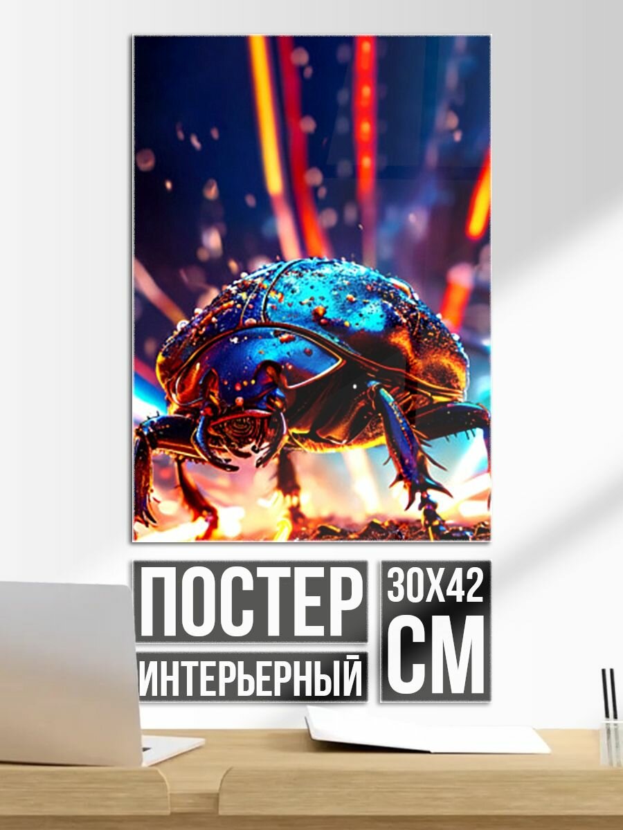 Постер на стену Жук в неоновом
