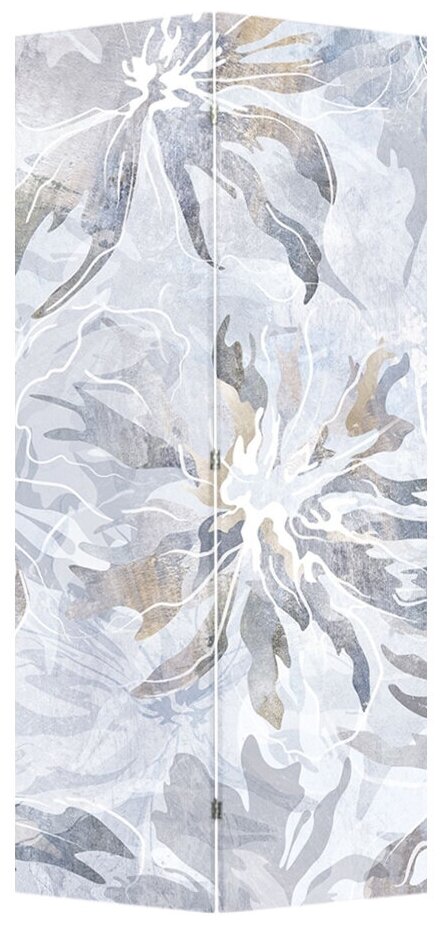 Ширма перегородка тканевая складная скрытый каркас iDeaLList «СКТ Морозный Узор» - 2 створки размер (180х90см)