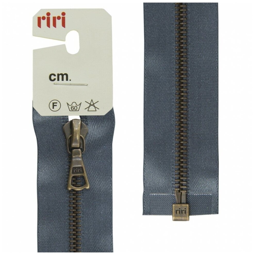 Riri #3000105/70/2121 Молния металлическая, разъемная, на атласной тесьме, 4 мм, 70 см, серый стальной