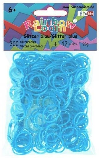 Резинки для плетения браслетов Rainbow Loom Силикон, Блестящий Голубой, Glitter Blue (B0365)