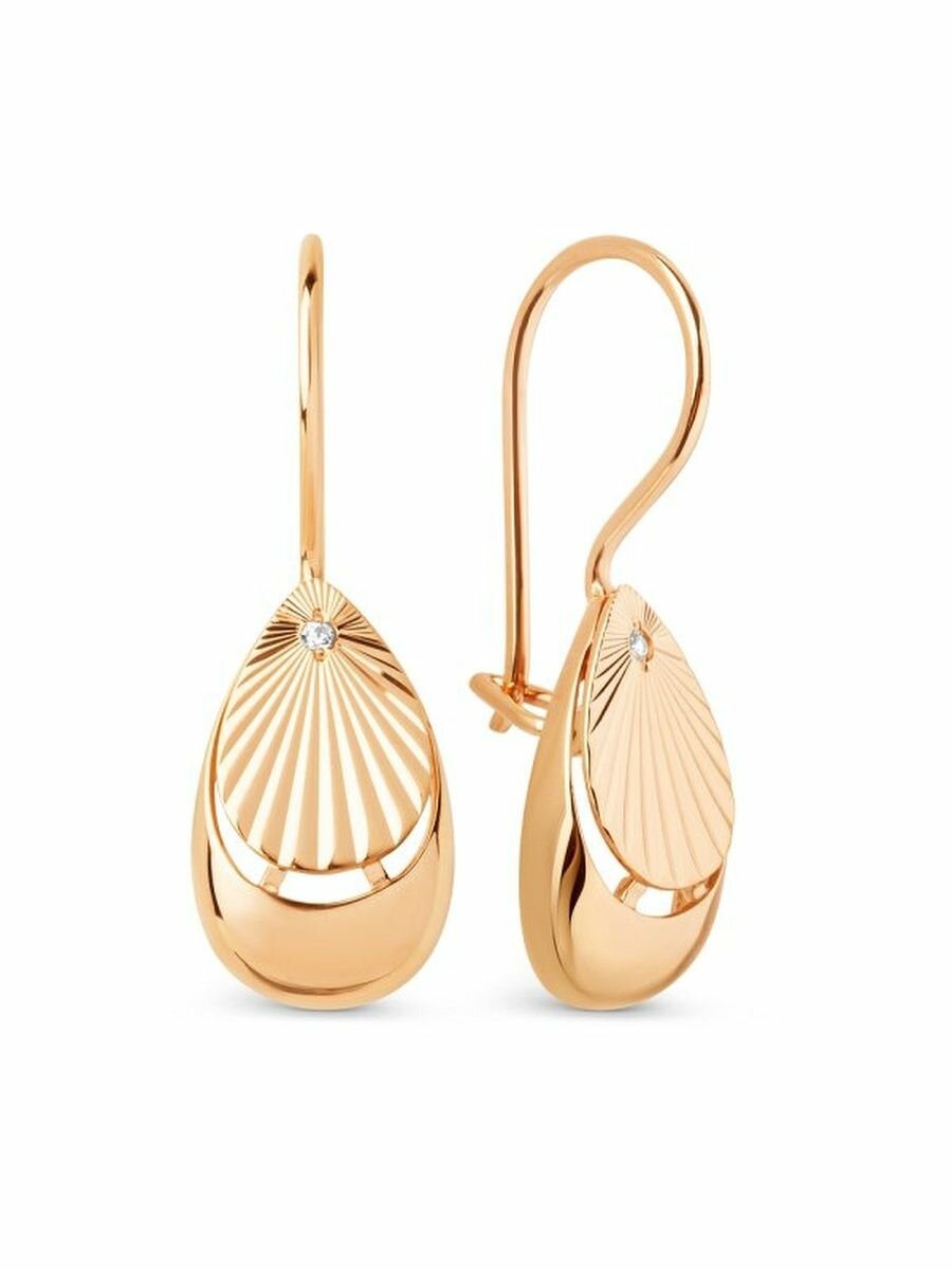 Серьги, красное золото, 585 проба, фианит