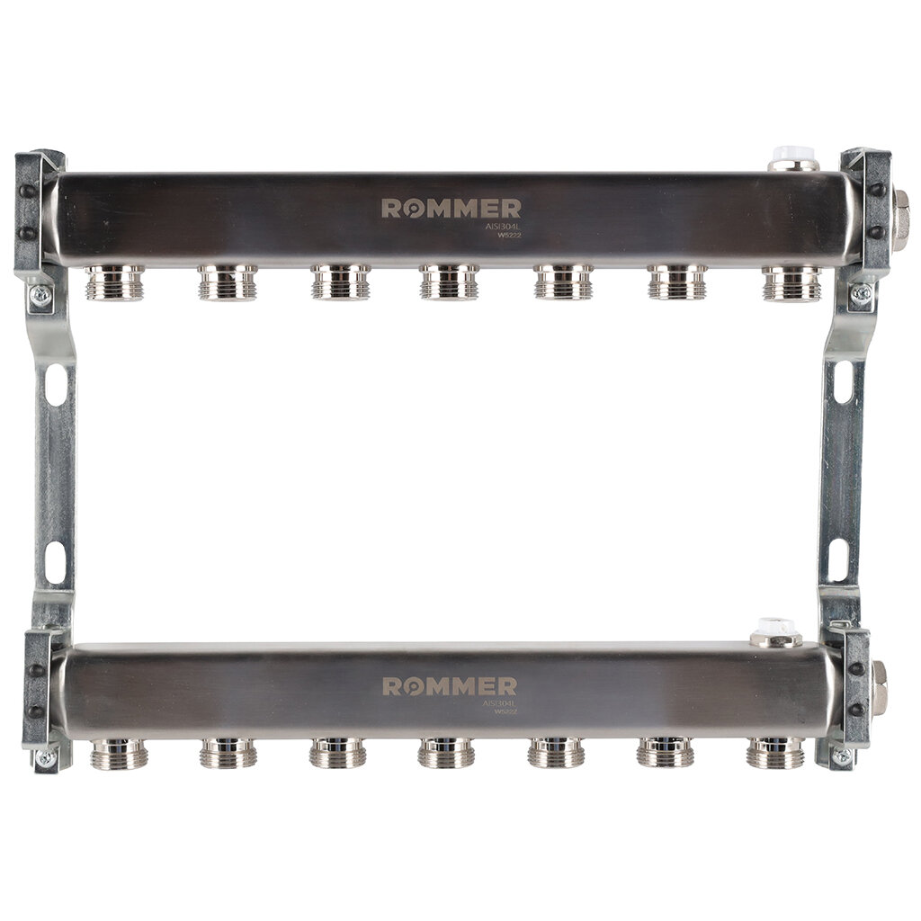 Коллектор ROMMER для радиаторной разводки 7 выходов из нержавеющей стали