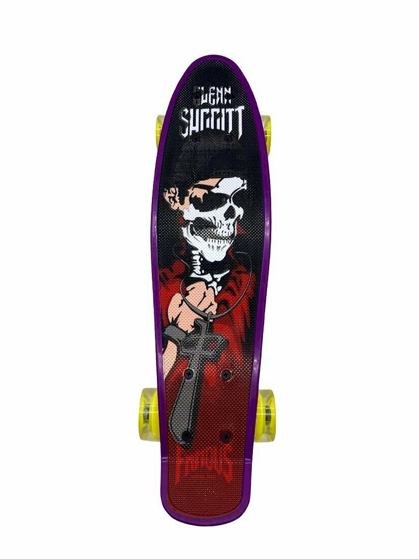 Круизер, Скейтборд, Пенниборд со светящимися колесами / стильный дизайн с черепом 54 х 14 см