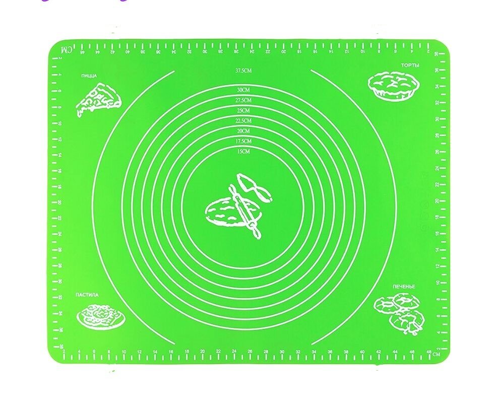 Коврик силиконовый для раскатки теста 50х70, салатовый