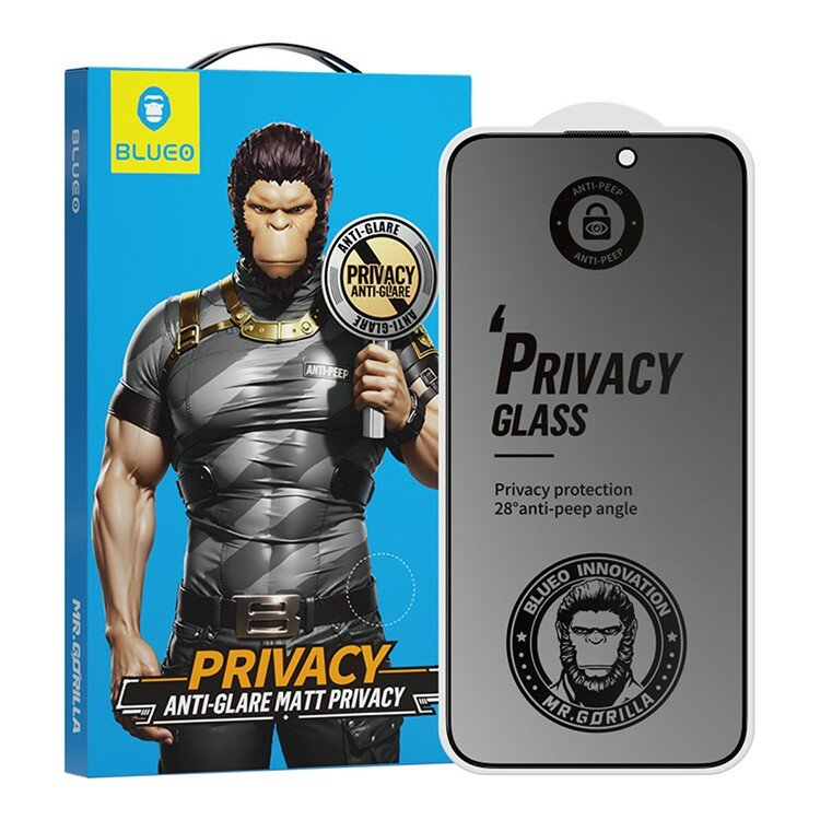 BlueO матовое стекло антишпион для iPhone 15 Pro Max, Anti-peep Matte Black
