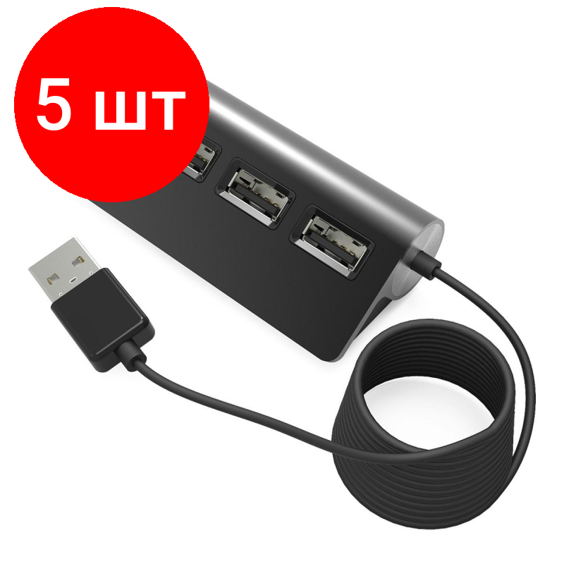Комплект 5 штук, Разветвитель USB Ritmix CR-2400 Black (USB хаб) 4 порта USB (15118095)
