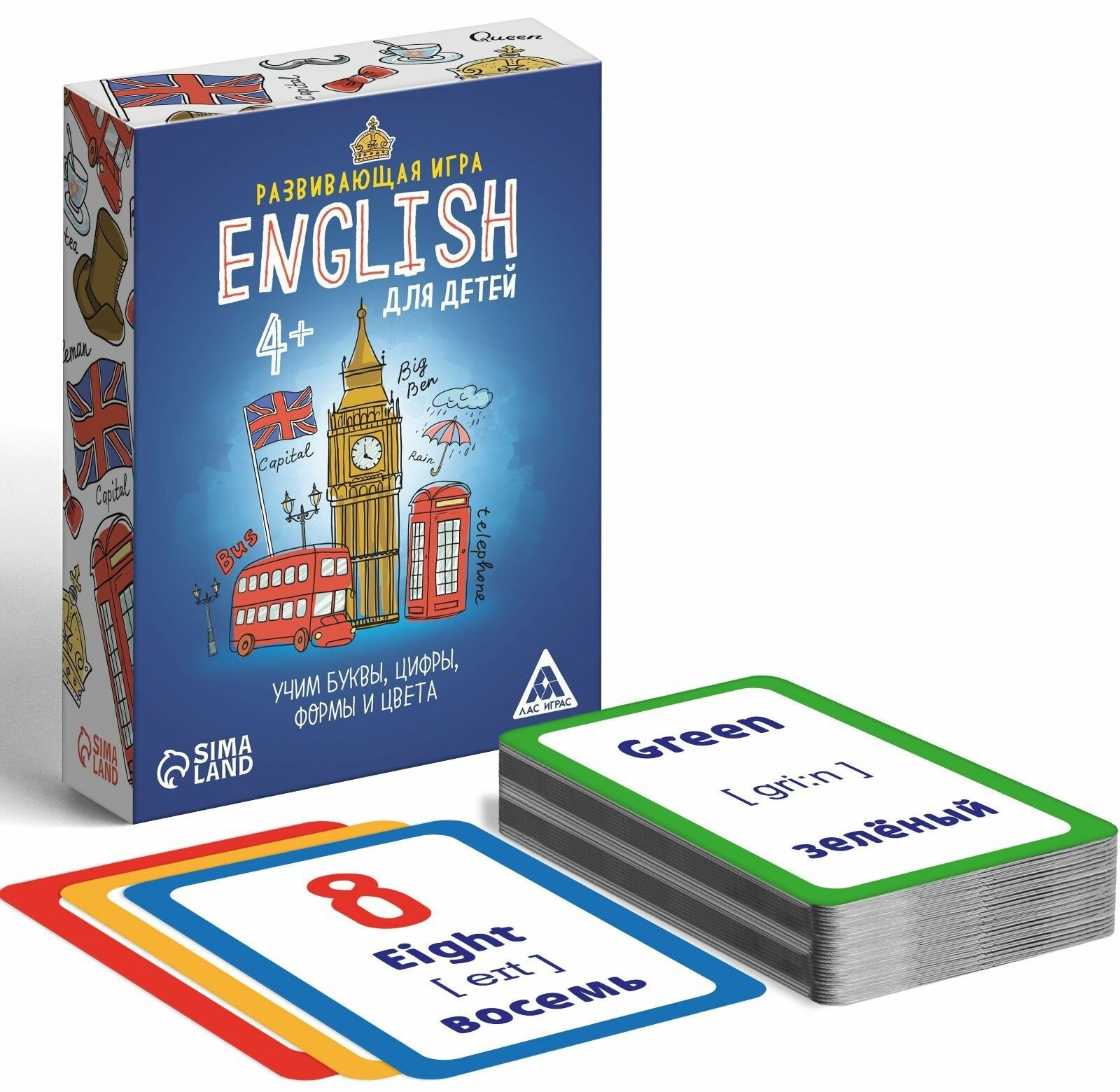Настольная развивающая игра "English для детей", дидактический материал, обучающие карточки для детей, учим английские слова, 70 карт
