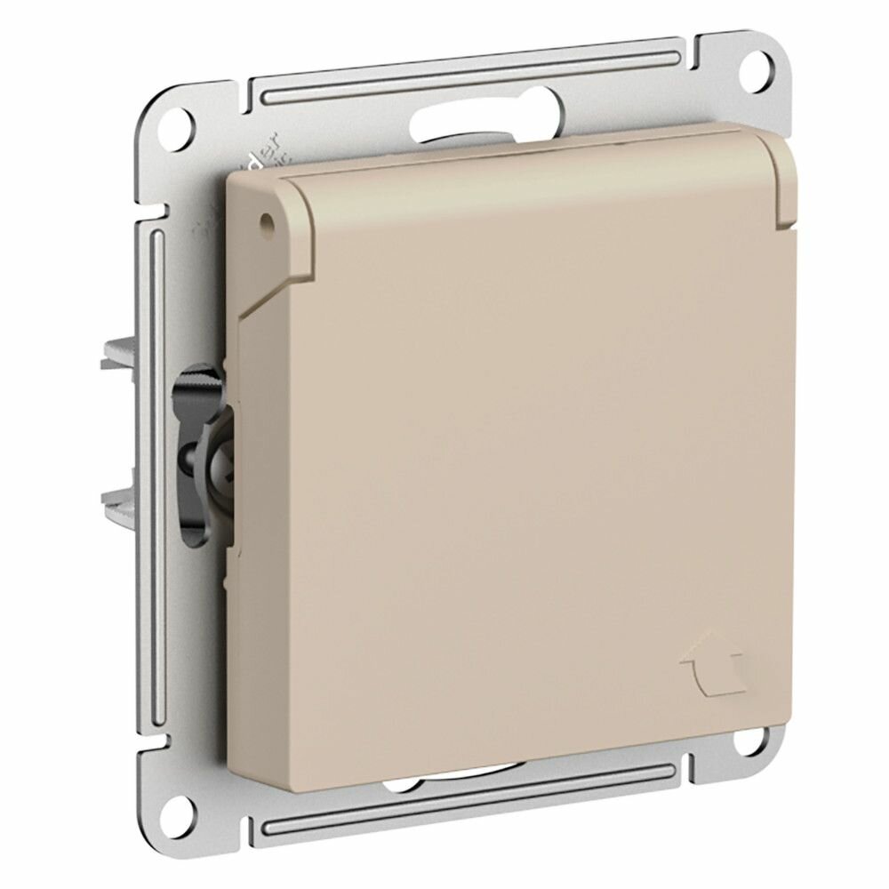 Розетка 16А с заземлением со шторками с крышкой (Песочный), Systeme Electric AtlasDesign (Комплект 5шт)